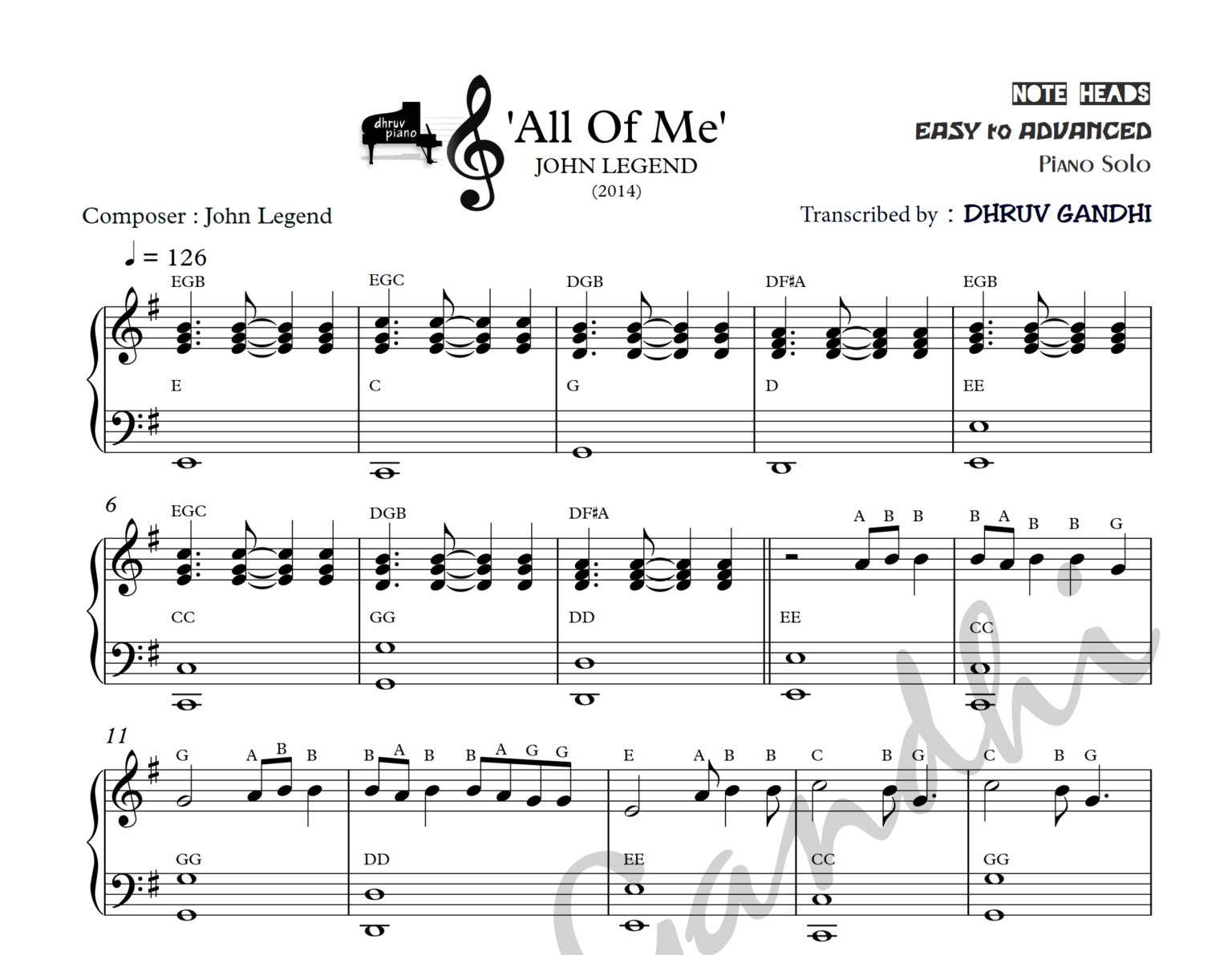 All Of Me (John Legend) (Sheet Music + English Notes + MIDI) - Piano ...