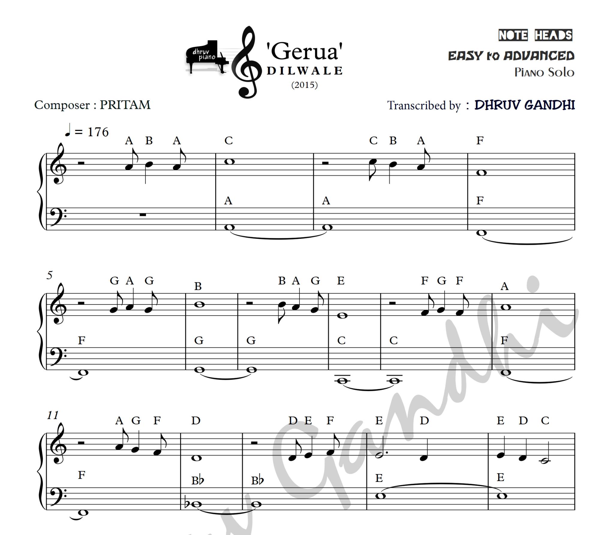 Gerua (Sheet Music + English Notes + MIDI) - Piano Tutorial