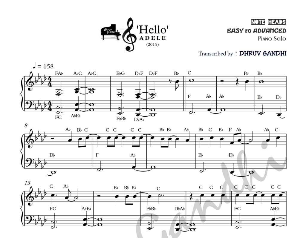 Hello (Adele) (Sheet Music + English Notes + MIDI) - Piano Tutorial