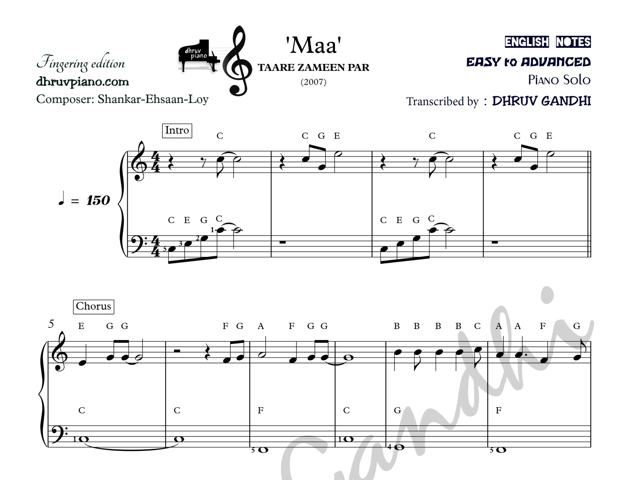 Maa (Sheet Music + English Notes + MIDI) - Piano Tutorial