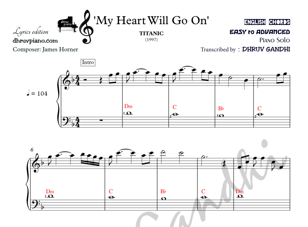 Titanic (Sheet Music + English Notes + MIDI) - Piano Tutorial