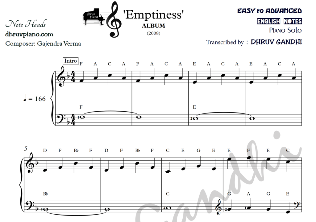 Emptiness (Sheet Music + English Notes + MIDI) - Piano Tutorial